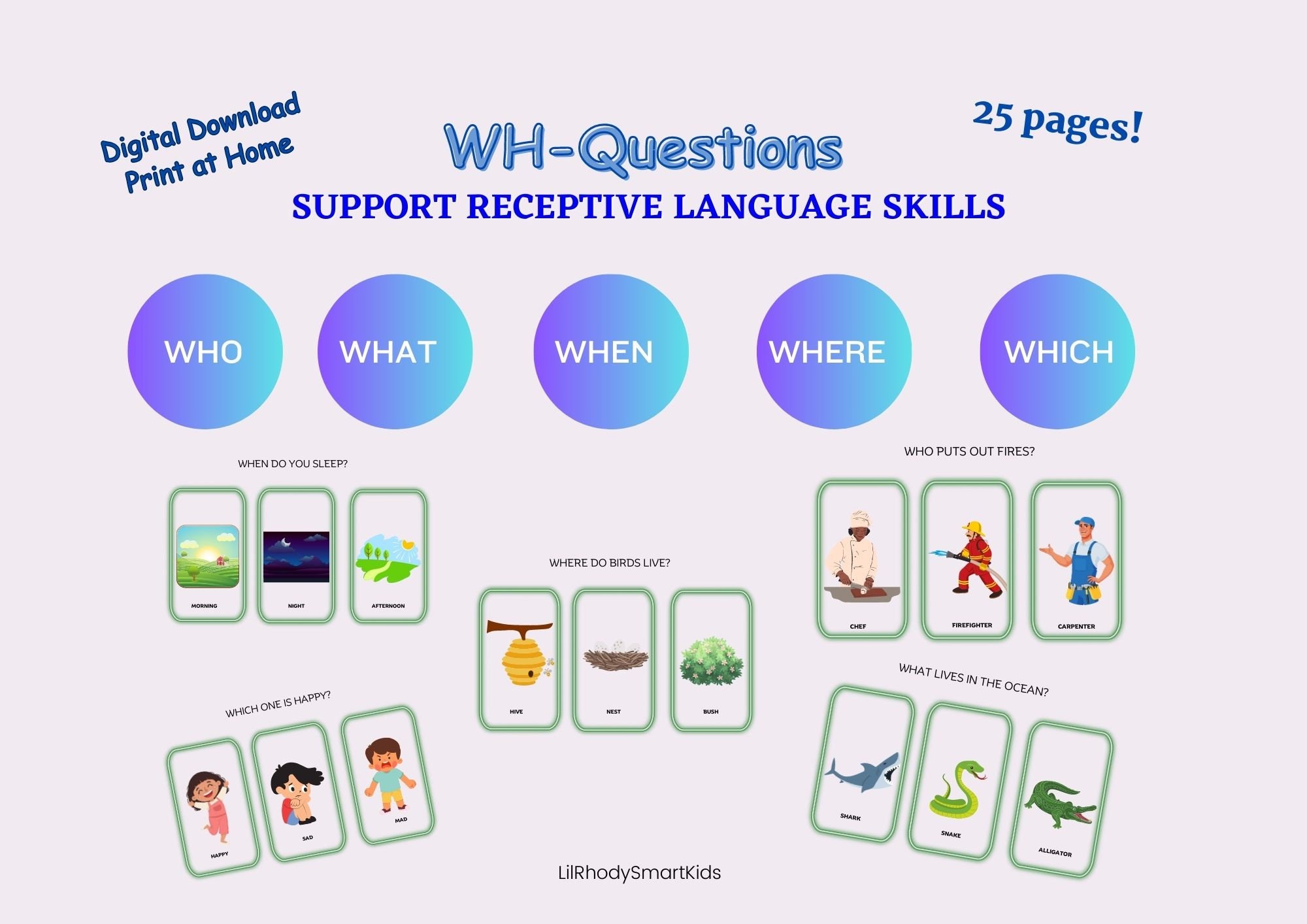 WH QUESTIONS- Who, What, When, Where, Which? Reinforce Comprehension ...