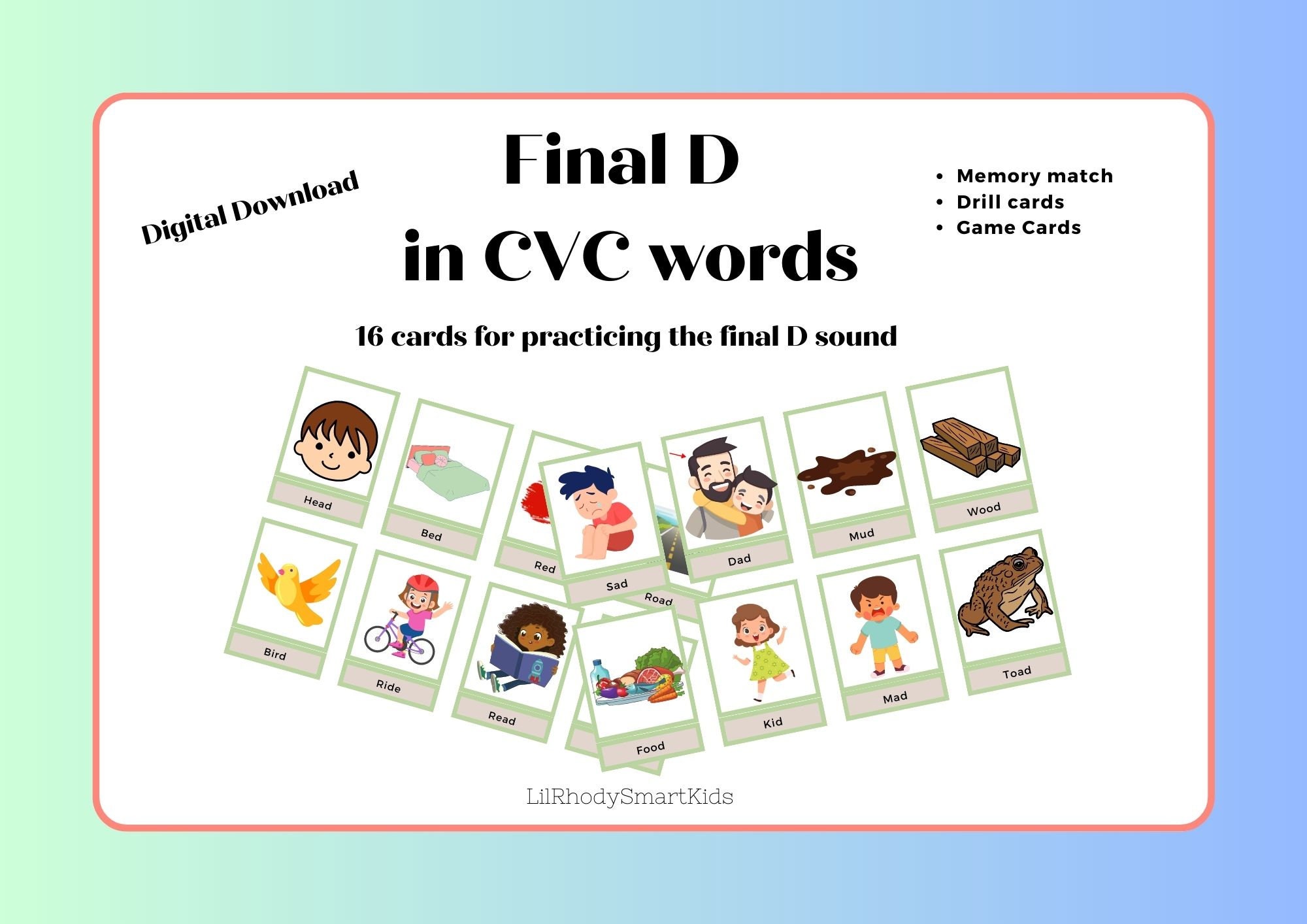Final D in CVC Words With Early Consonant Sounds- Great for Drill or ...