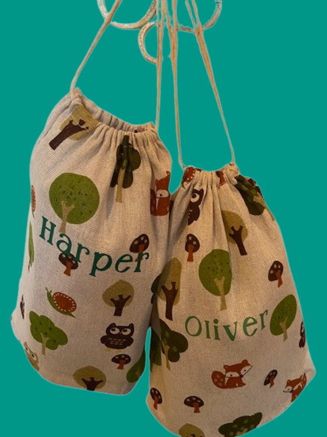 Personalized Children's Drawstring Tote/carry Bag With Forest Theme 9 ...