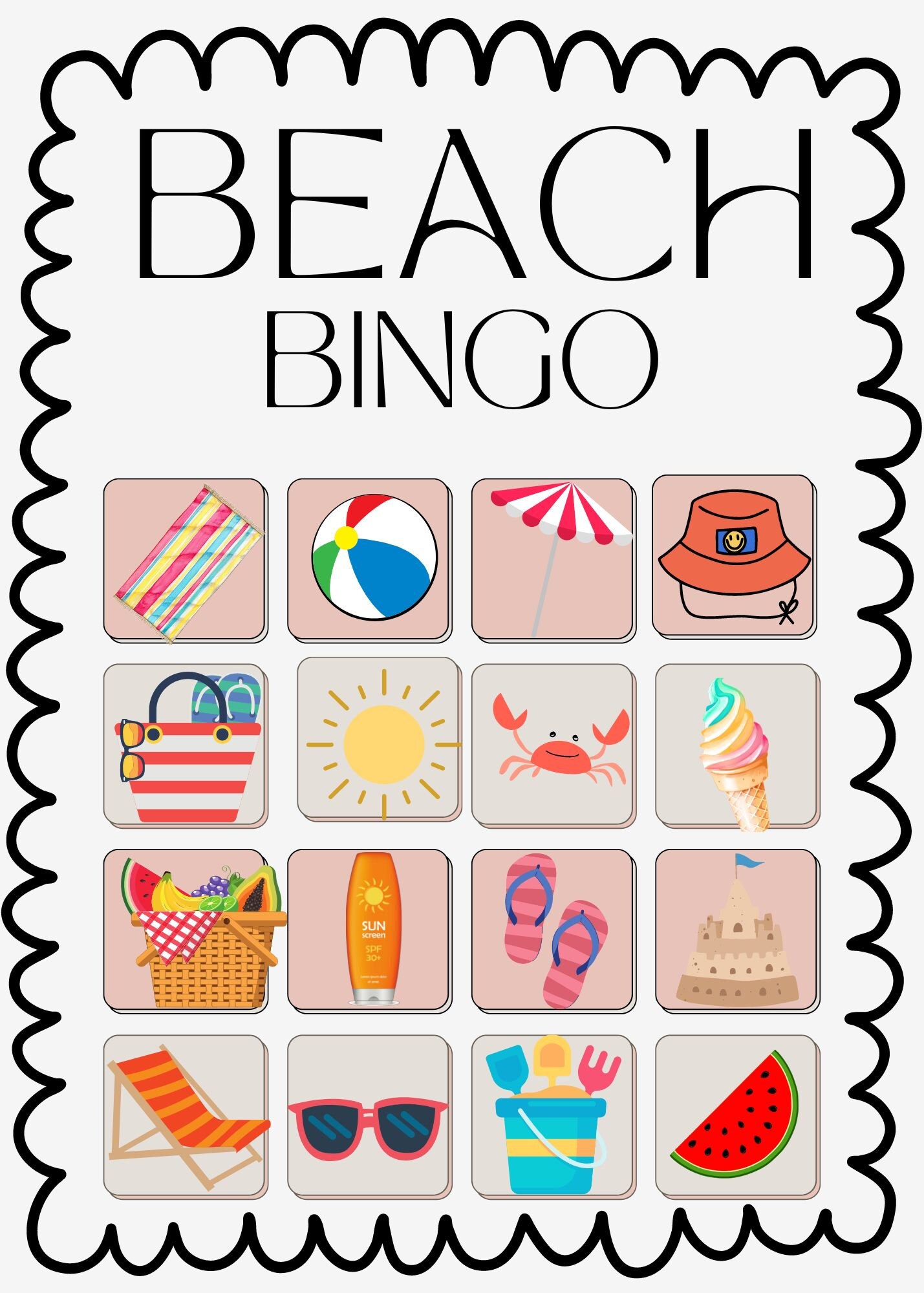 BEACH BINGO With Common Items Seen at the Beach. 10 Bingo Cards With ...