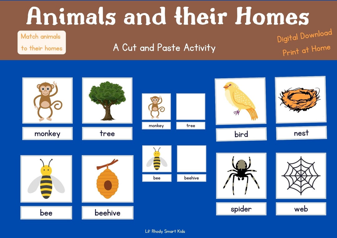 Animals and Their Homes. Cut and Paste Activity. Fun Pre-school ...