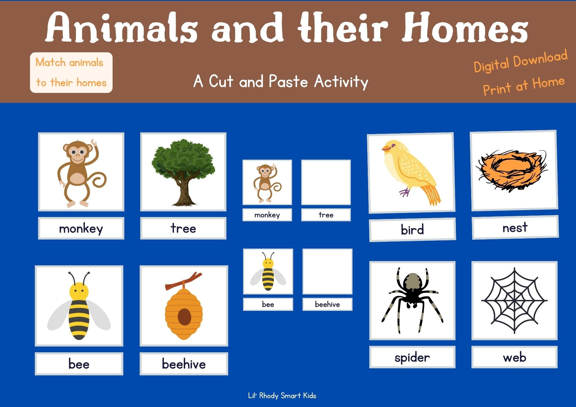 Animals and Their Homes. Cut and Paste Activity. Fun Pre-school ...