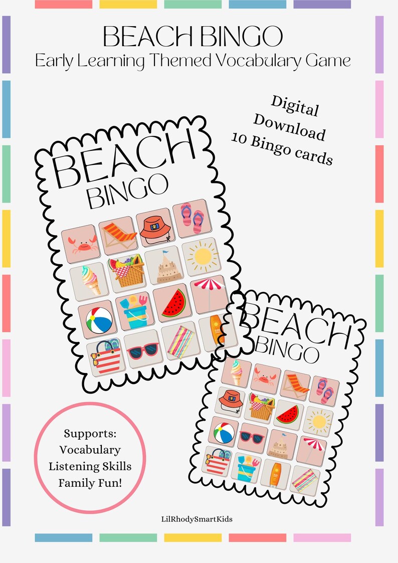 BEACH BINGO With Common Items Seen at the Beach. 10 Bingo Cards With ...