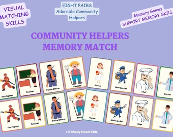 Community Helpers Printable Downloads // Matching Game // Worksheets ...
