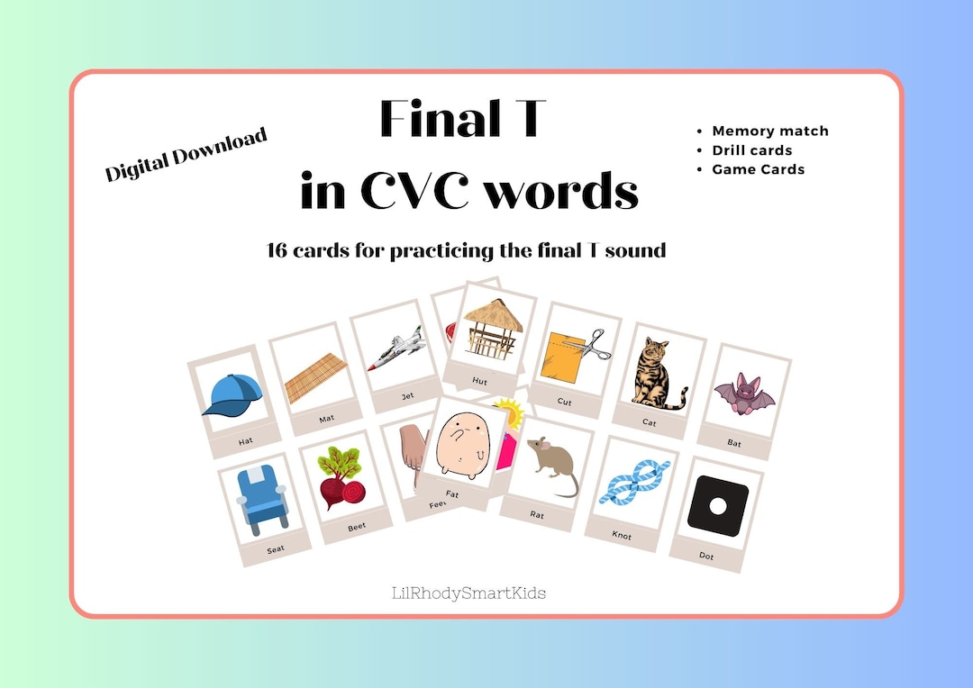 Final T Sound in CVC Word With Early Consonant Sounds. Great for Drill ...