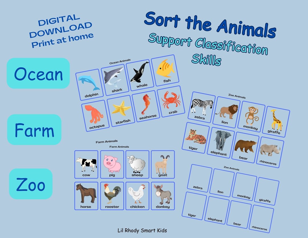 Animal Sort - Sort Ocean, Farm, and Zoo Animals. Promotes Vocabulary ...