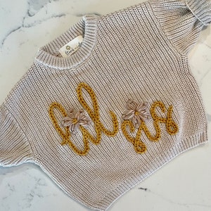 Personalized Hand Embroidered Big Sis/lil Sis, Big Bro/lil Bro Baby and Toddler Chunky Sweater ...