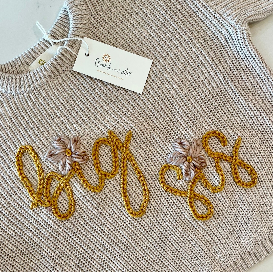 Personalized Hand Embroidered Big Sis/lil Sis, Big Bro/lil Bro Baby and Toddler Chunky Sweater ...