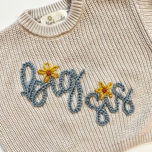 Personalized Hand Embroidered Big Sis/lil Sis, Big Bro/lil Bro Baby and Toddler Chunky Sweater ...