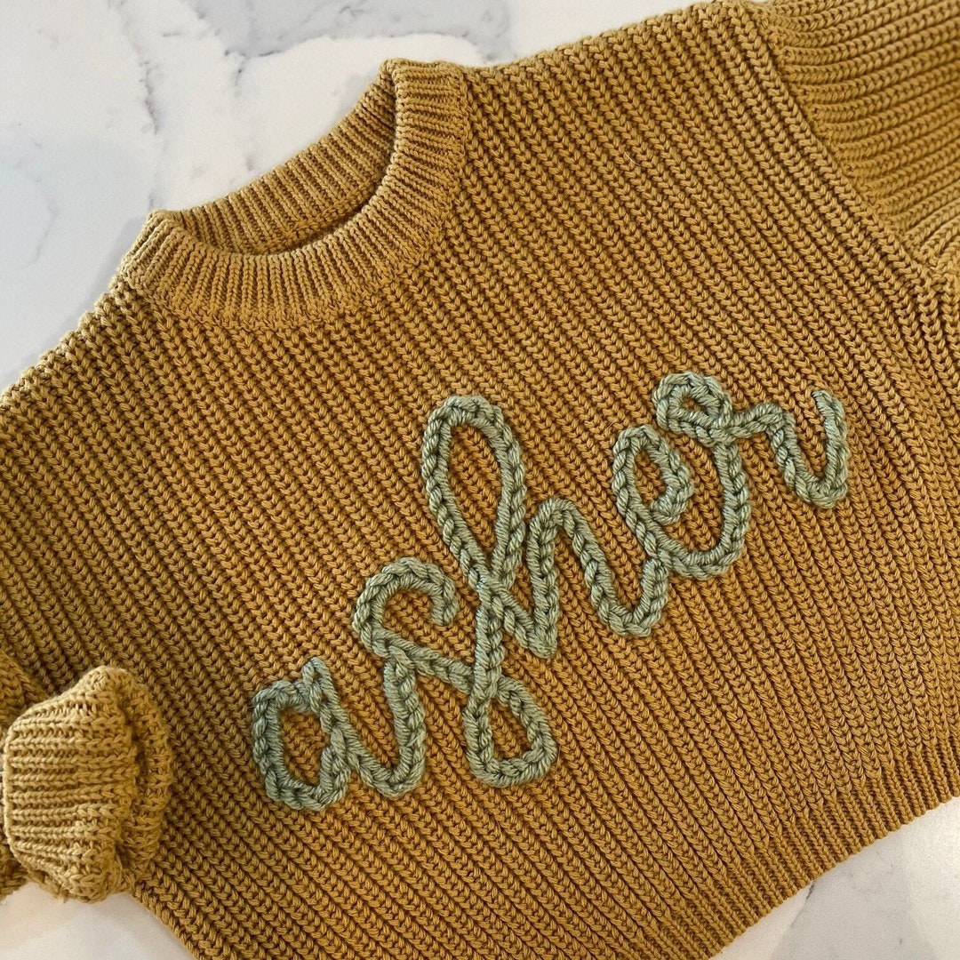 Personalized Hand Embroidered Name Only Baby and Toddler Chunky ...