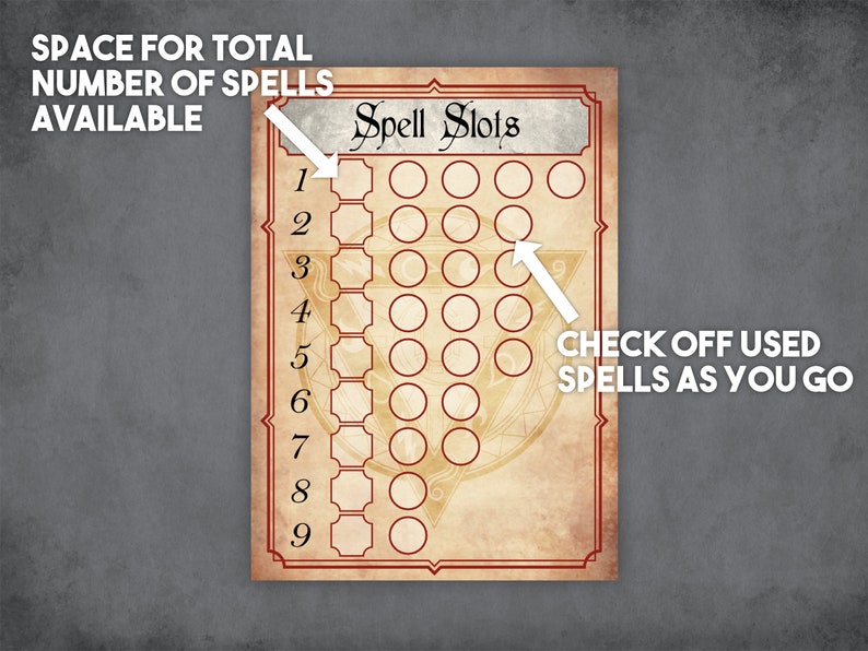 Dnd Sorcerer Spell Slot Tracker Cards, Instant Download and Print D&D ...