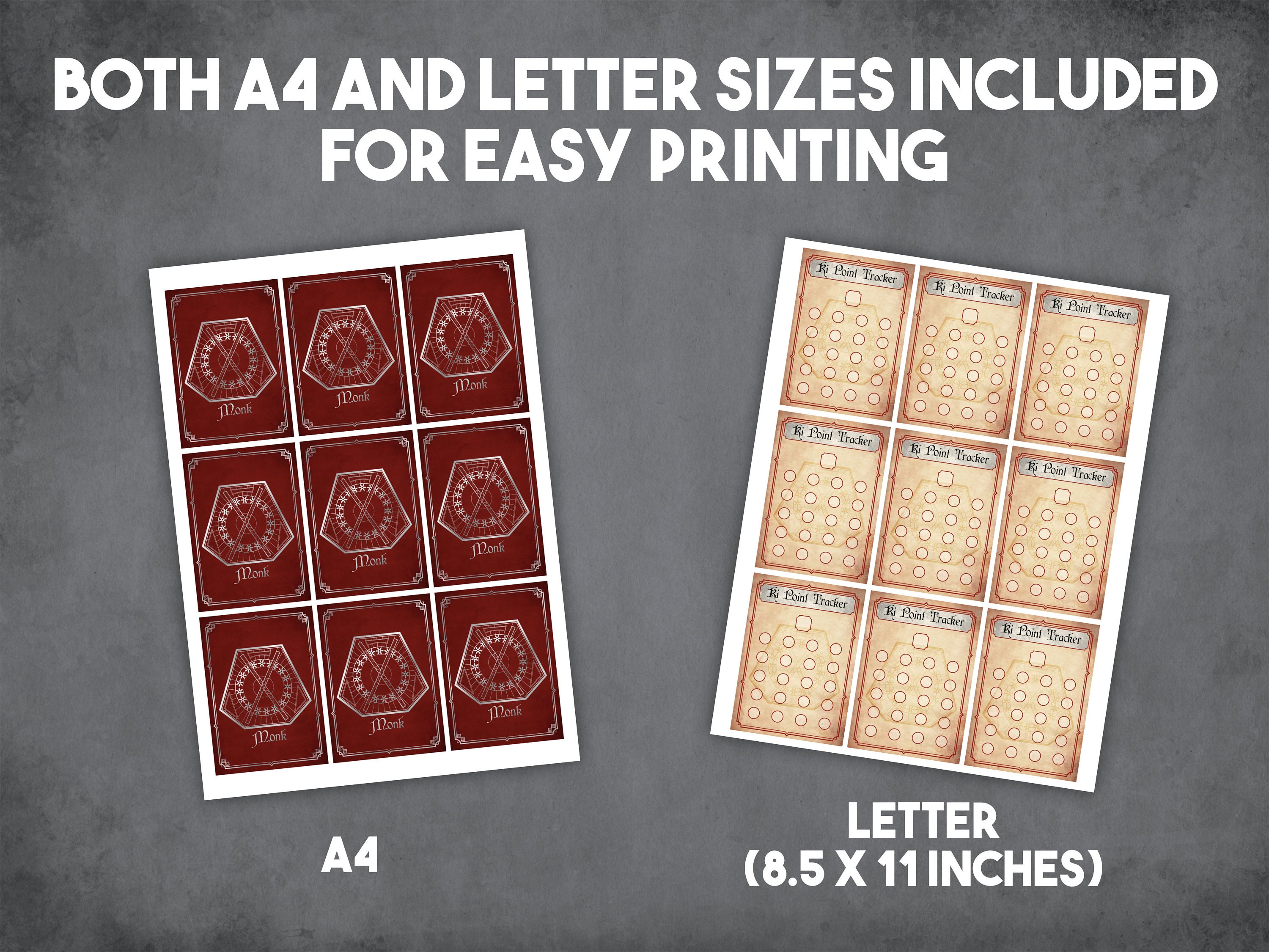 Dnd Monk Ki Point Tracker Cards, Instant Download and Print D&D Player ...