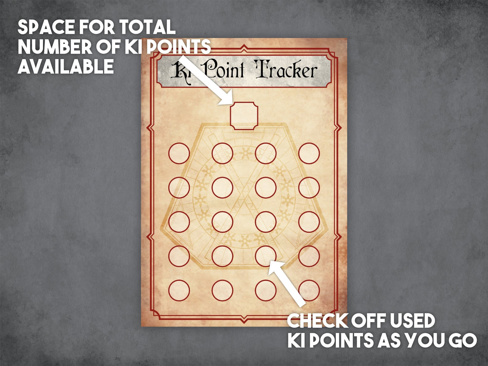 Dnd Monk Ki Point Tracker Cards, Instant Download and Print D&D Player ...