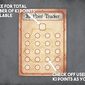 Dnd Monk Ki Point Tracker Cards, Instant Download and Print D&D Player ...