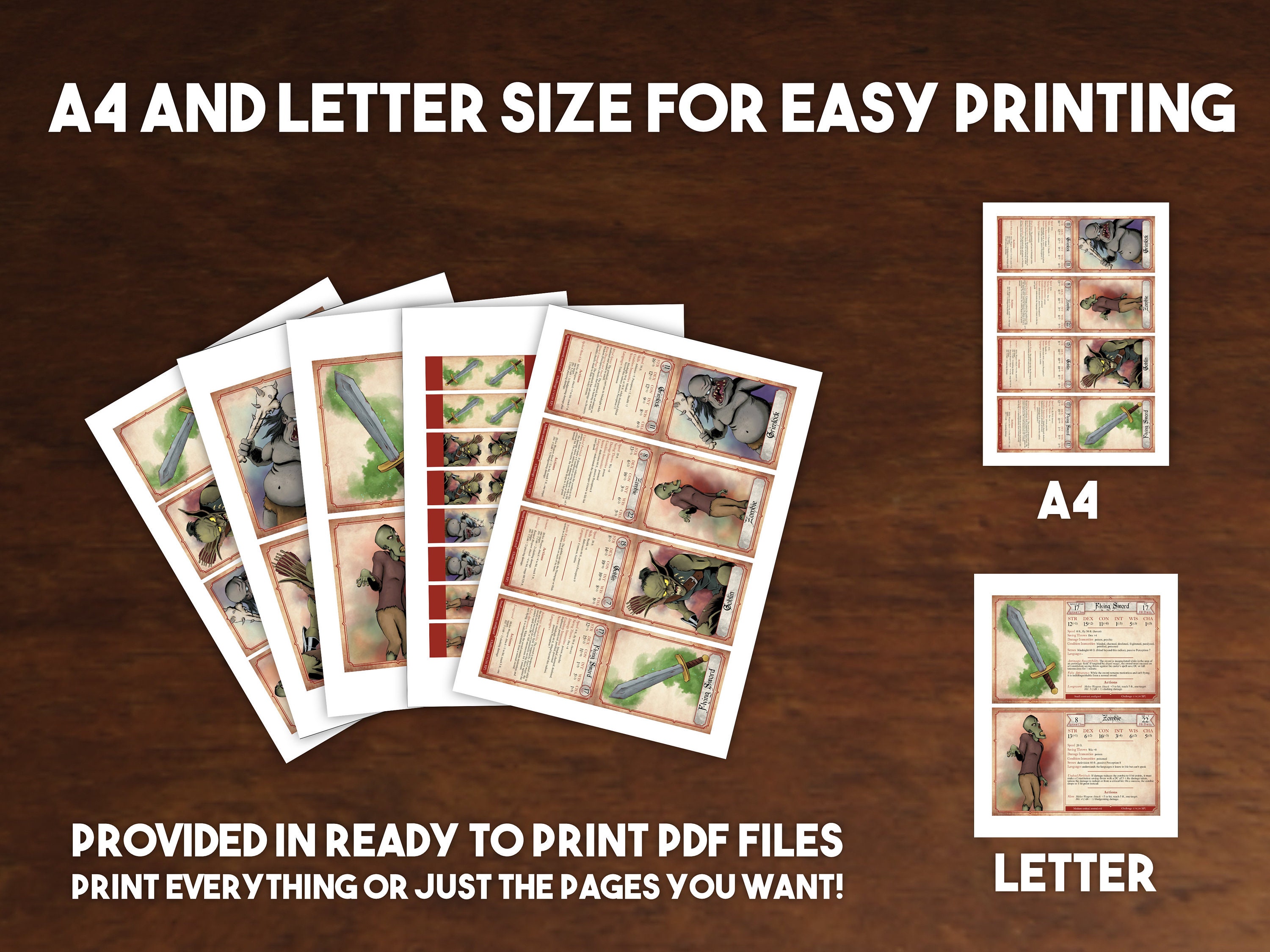 Dnd Monster Cards, Printable Dungeons and Dragons 1/4 Challenge Rating ...