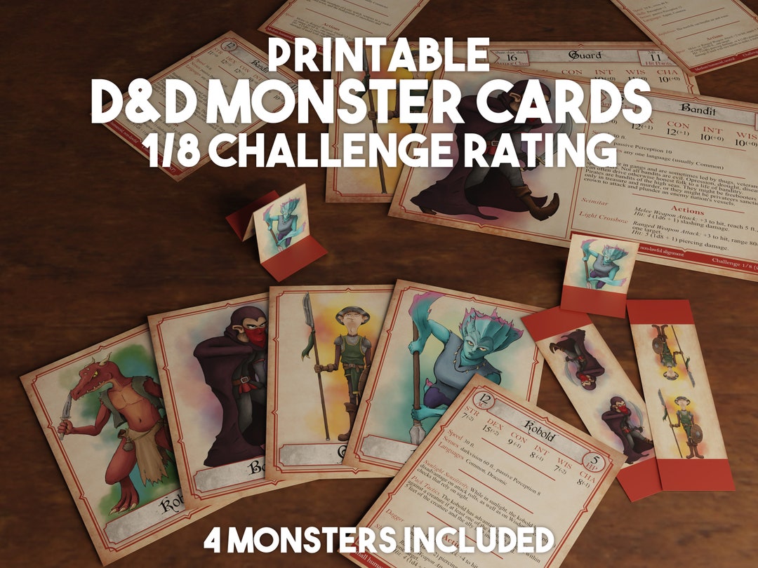 Dnd Monster Cards, Printable Dungeons and Dragons 1/8 Challenge Rating ...