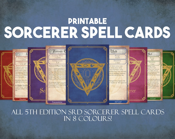 Sorcerer Dnd Spell Cards, Dungeons and Dragons Printable Spell Cards ...