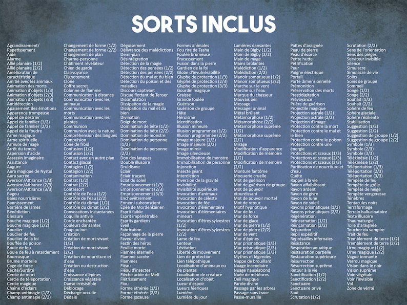 French Printable Dnd Spell Cards Bundle Instant Download Dungeons and ...