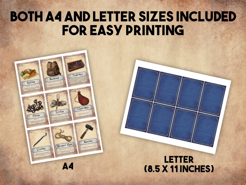 Dnd Item Cards, Dungeons and Dragons Printable Dungeoneer's Pack Cards ...