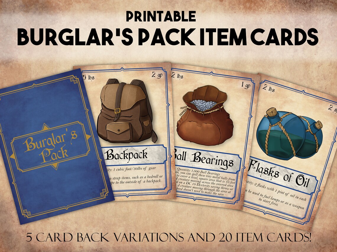 Dnd Item Cards Dungeons and Dragons Printable Burglar's - Etsy