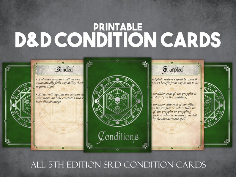 Dnd 5e Condition Cards | Printable Condition Cards | Instant Download ...