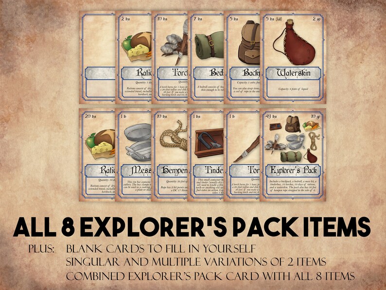 Dnd Item Cards Dungeons and Dragons Printable Explorer's - Etsy