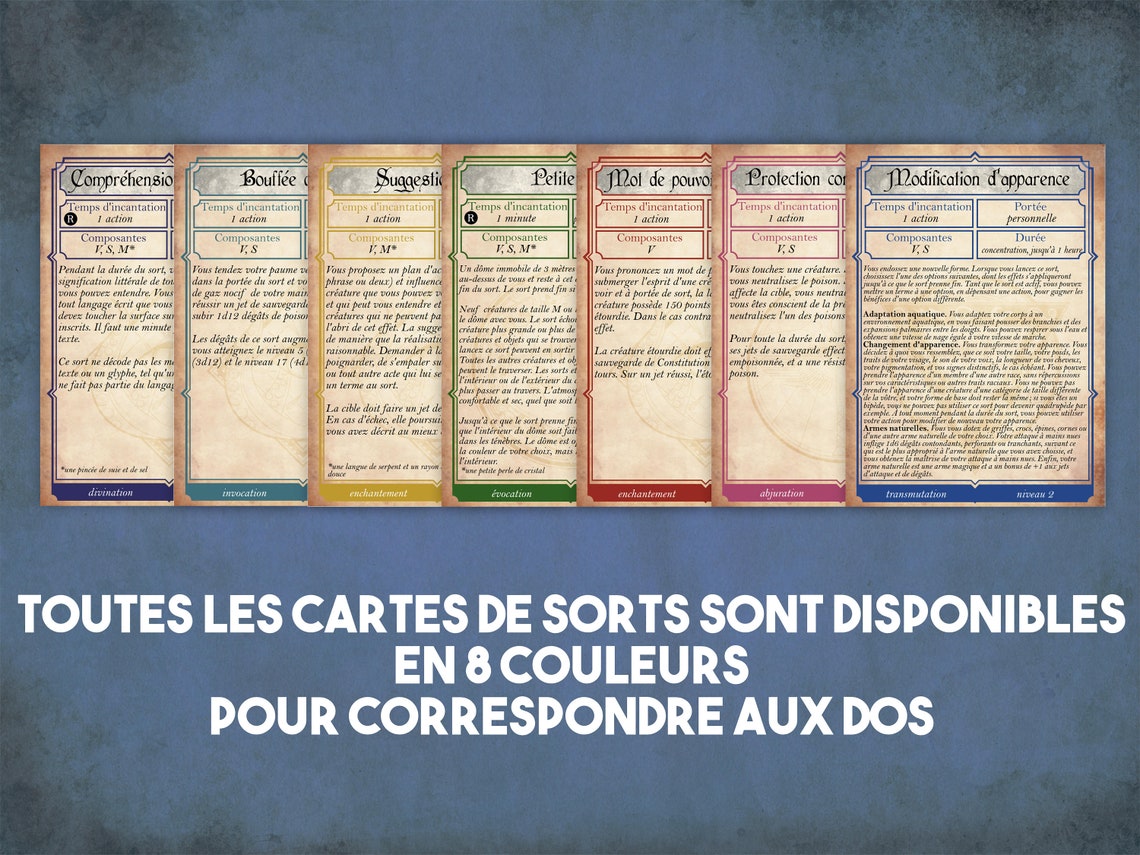 French Printable Dnd Spell Cards Bundle Instant Download Dungeons and ...