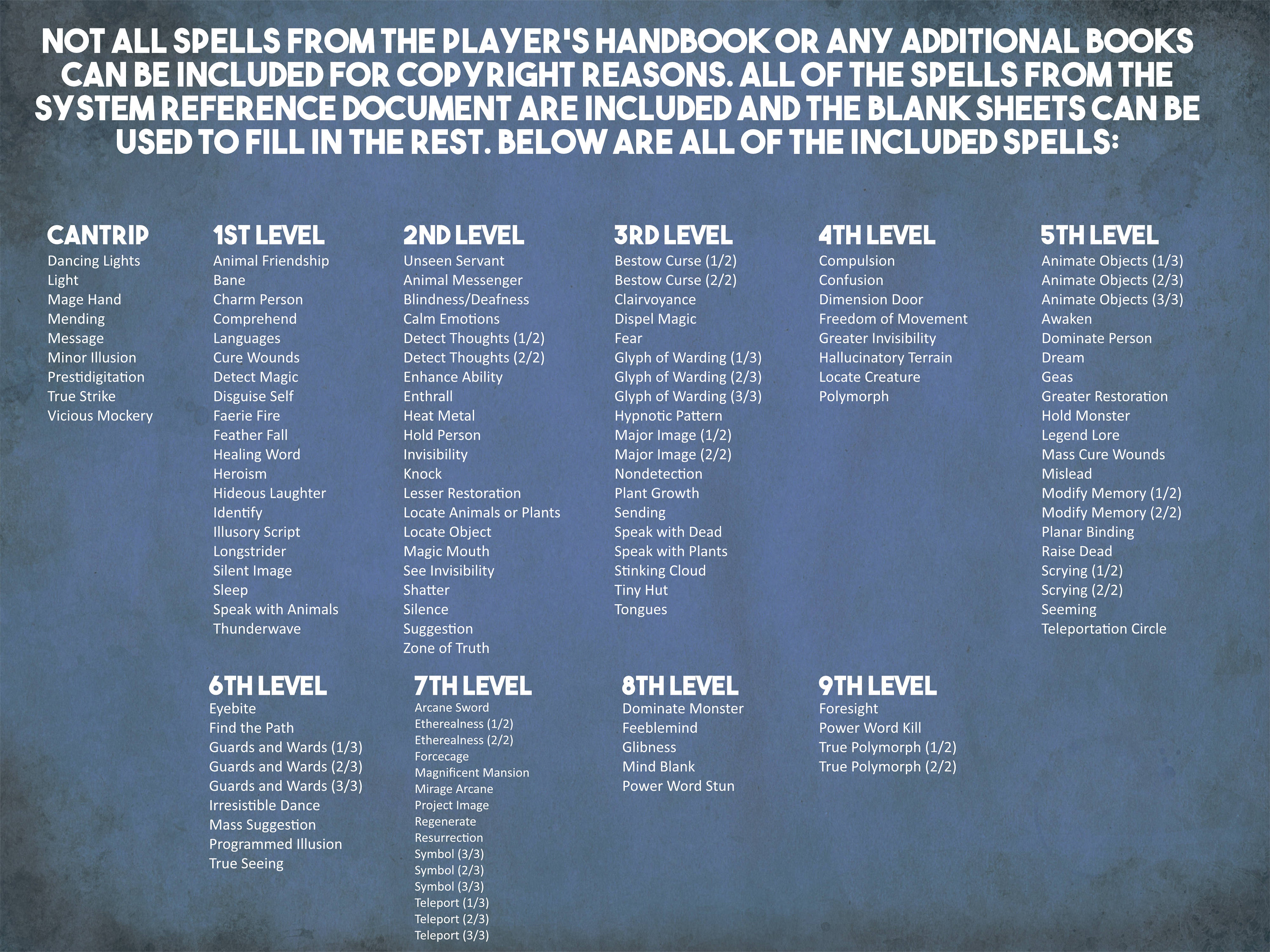 Bard Dnd Spell Cards, Dungeons and Dragons Printable Spell Cards ...