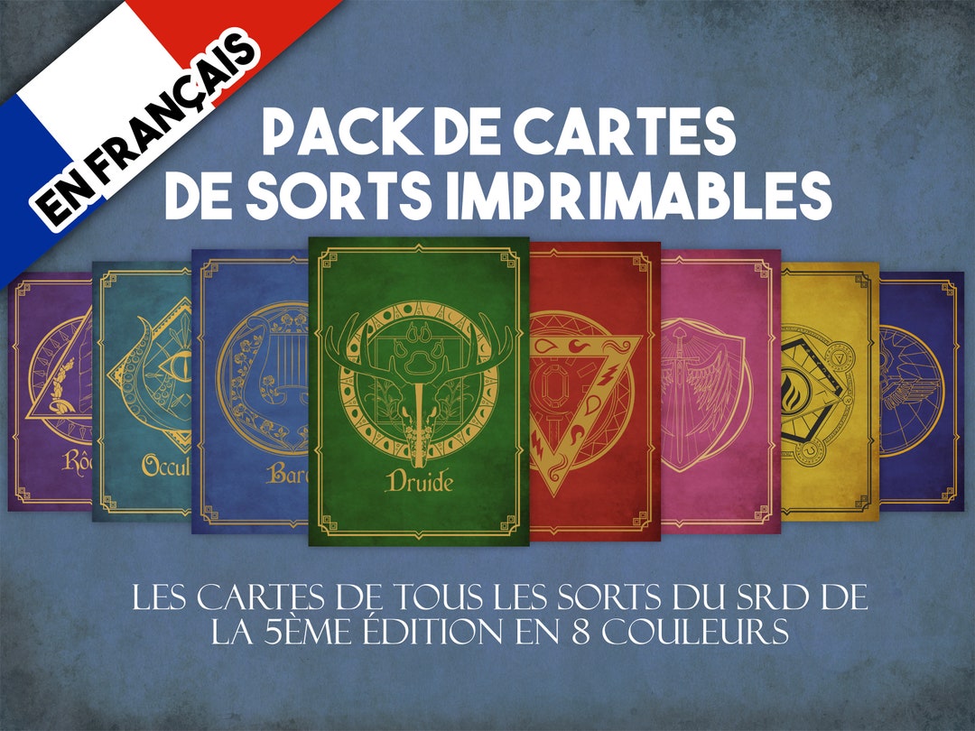 Lot de cartes de sort imprimables DnD en français | Cartes de sorts ...