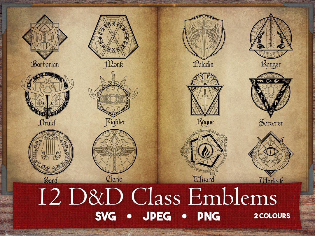 D&D Class Emblems Bundle, 12 Classic Character Class Badges ...