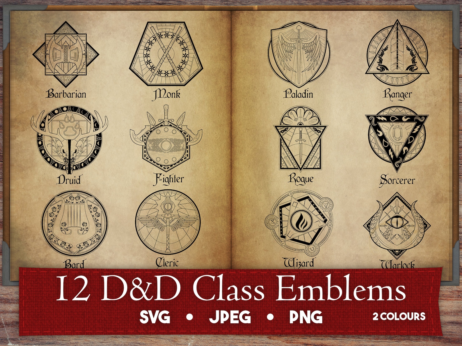 D&D Class Emblems Bundle, 12 Classic Character Class Badges ...