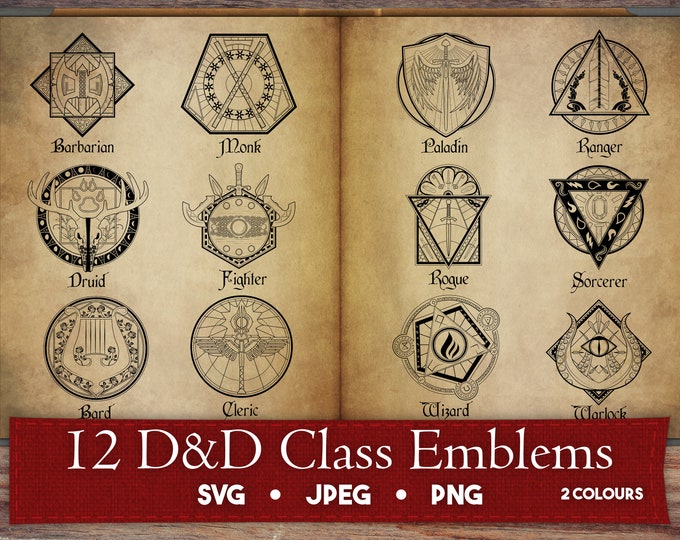 D&D Class Emblems Bundle, 12 Classic Character Class Badges ...