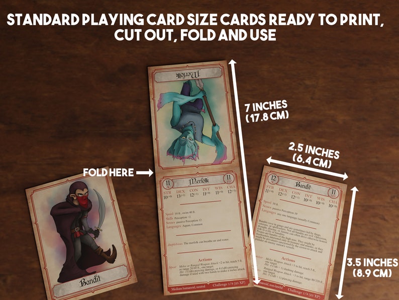 Dnd Monster Cards, Printable Dungeons and Dragons 1/8 Challenge Rating ...