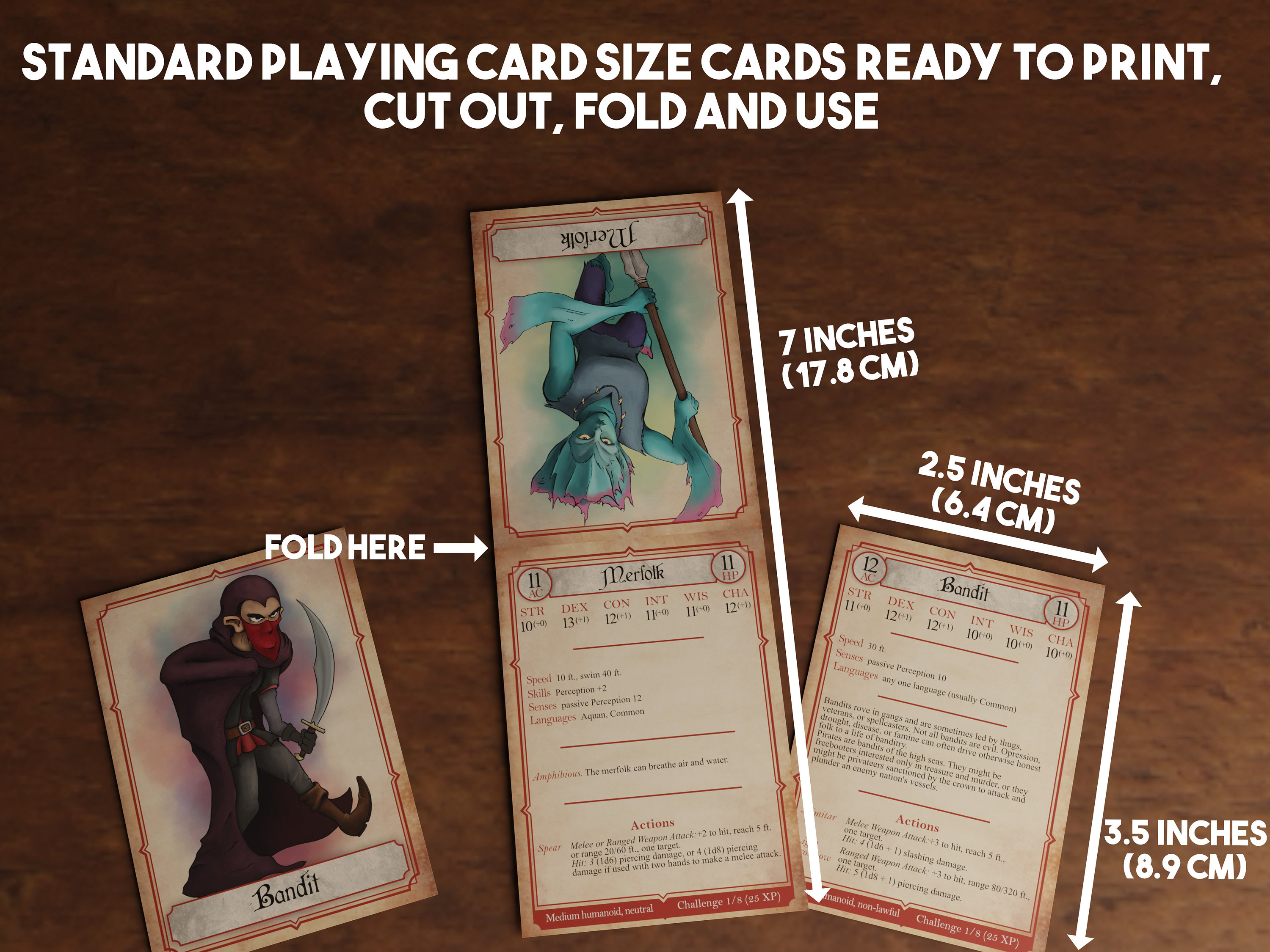 Dnd Monster Cards, Printable Dungeons and Dragons 1/8 Challenge Rating ...