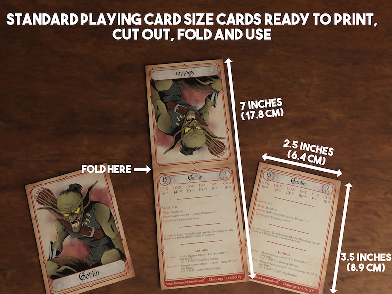 Dnd Monster Cards, Printable Dungeons and Dragons 1/4 Challenge Rating ...