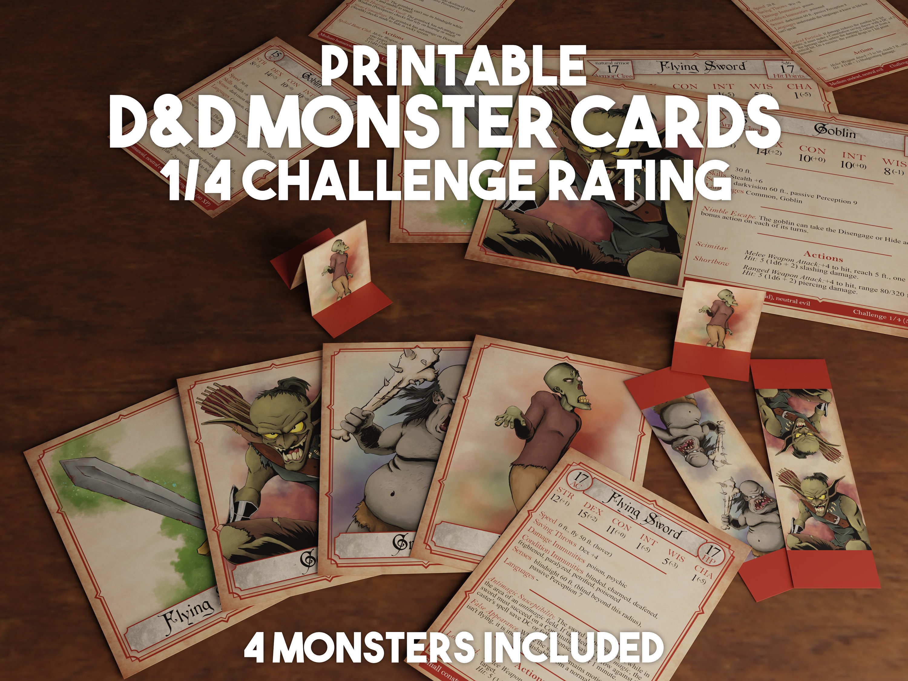 Dnd Monster Cards, Printable Dungeons and Dragons 1/4 Challenge Rating ...