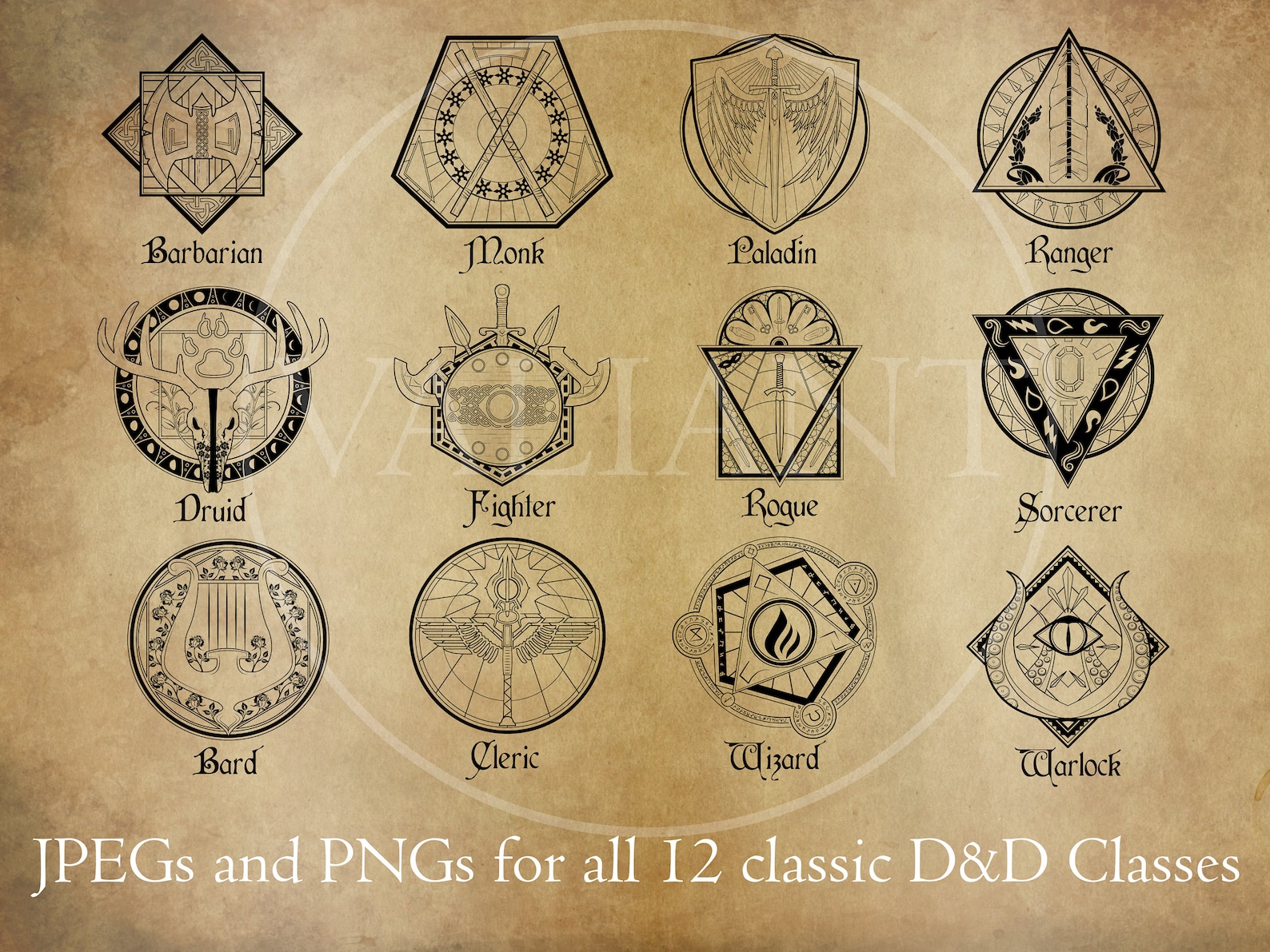D&D Class Emblems Bundle 12 Classic Character Class Badges - Etsy