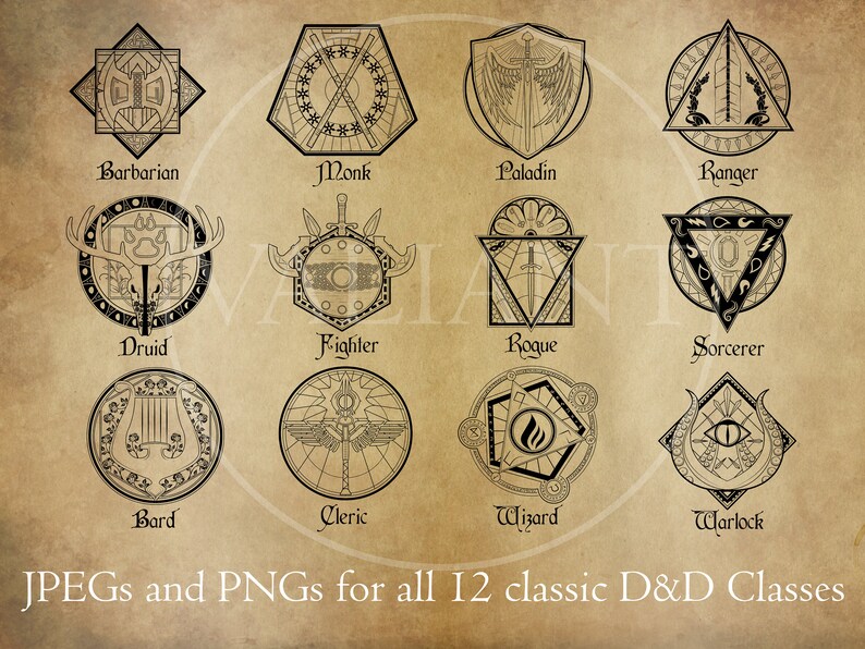 D&D Class Emblems Bundle 12 Classic Character Class Badges - Etsy