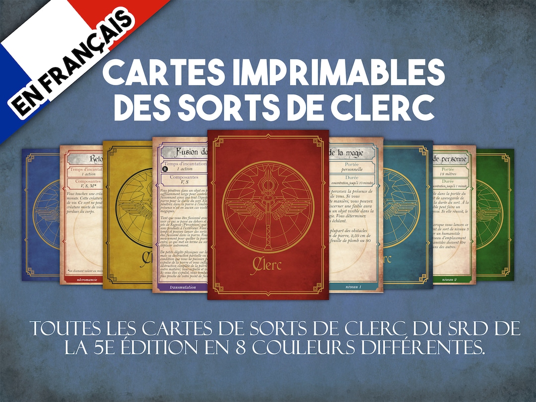 French Cleric Dnd Spell Cards, Dungeons and Dragons Printable Spell ...