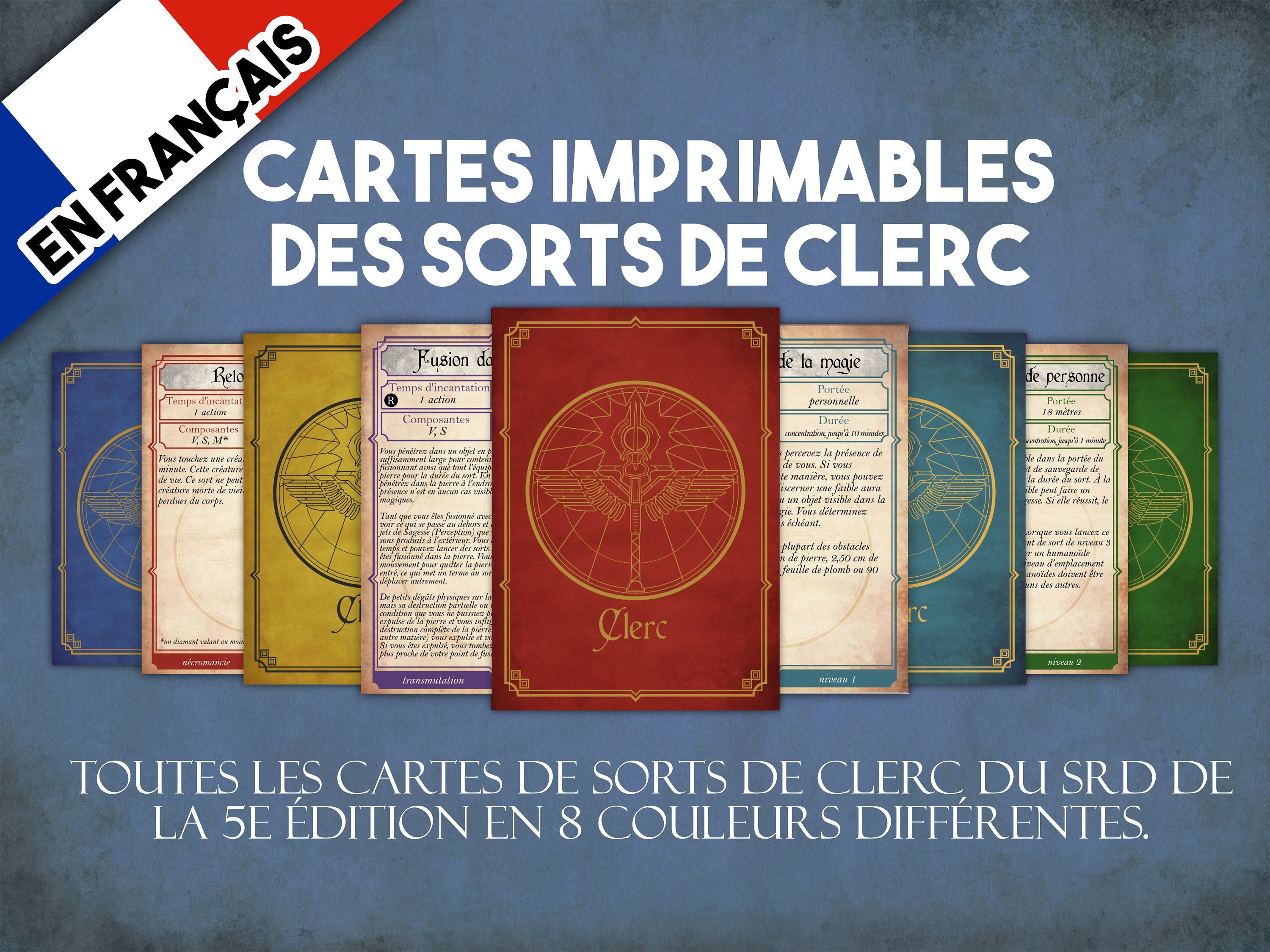 French Cleric Dnd Spell Cards Dungeons and Dragons Printable - Etsy