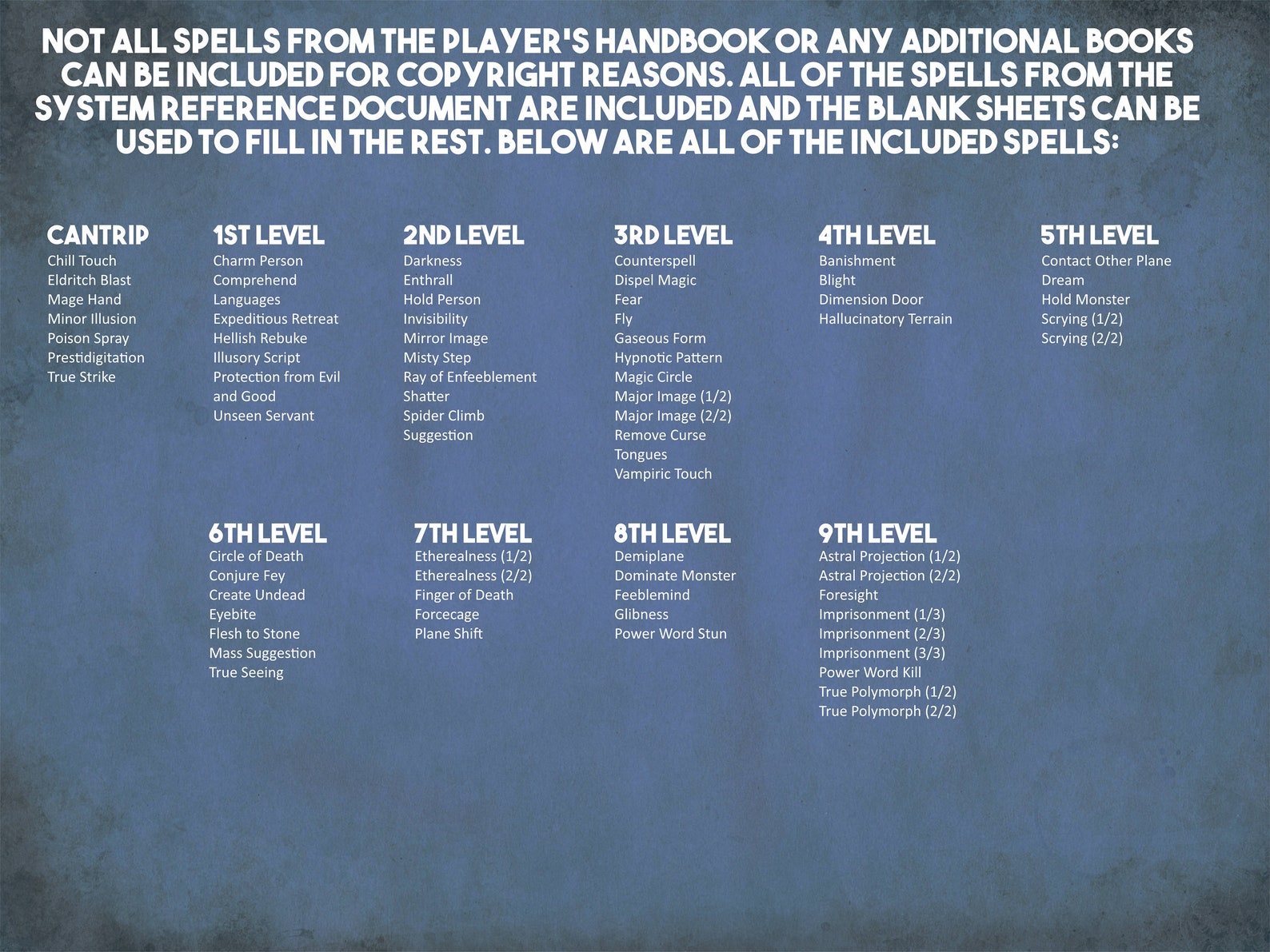 Warlock Dnd Spell Cards Dungeons and Dragons Printable Spell - Etsy