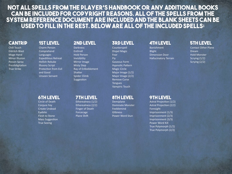 Warlock Dnd Spell Cards, Dungeons and Dragons Printable Spell Cards ...