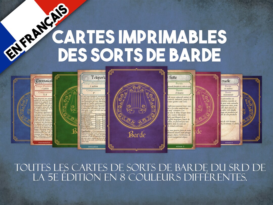 French Bard Dnd Spell Cards, Dungeons and Dragons Printable Spell Cards ...