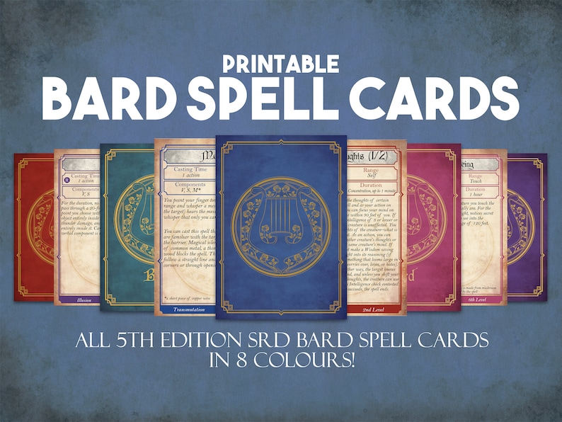 Bard Dnd Spell Cards, Dungeons and Dragons Printable Spell Cards ...