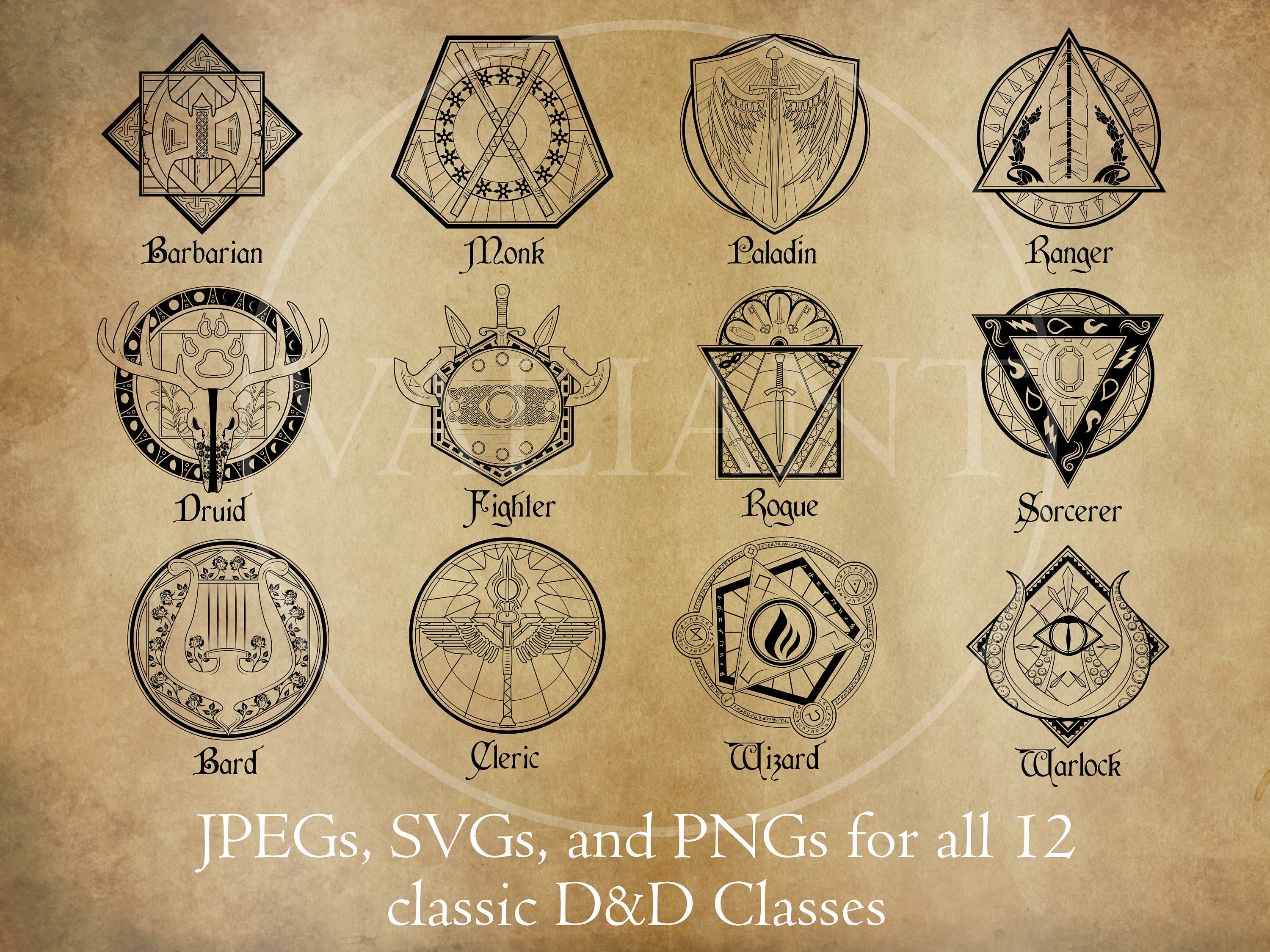 D&D Class Emblems Bundle 12 Classic Character Class Badges - Etsy Australia