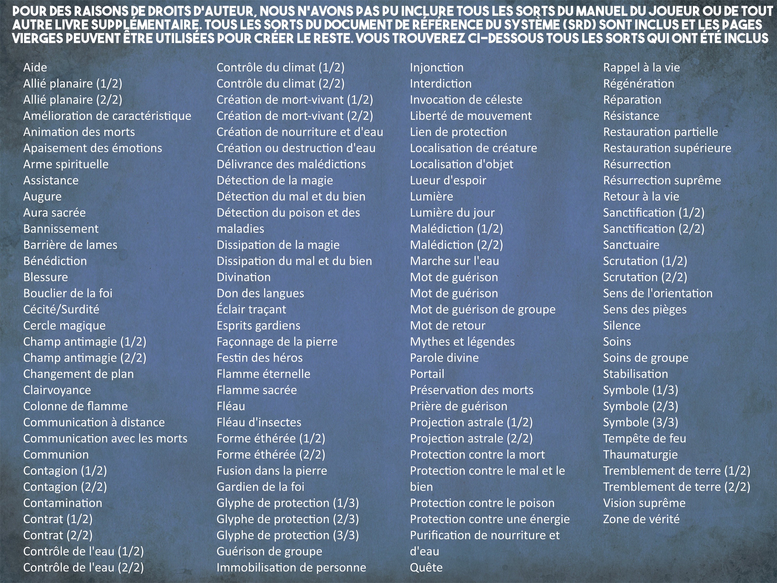 French Cleric Dnd Spell Cards Dungeons and Dragons Printable - Etsy