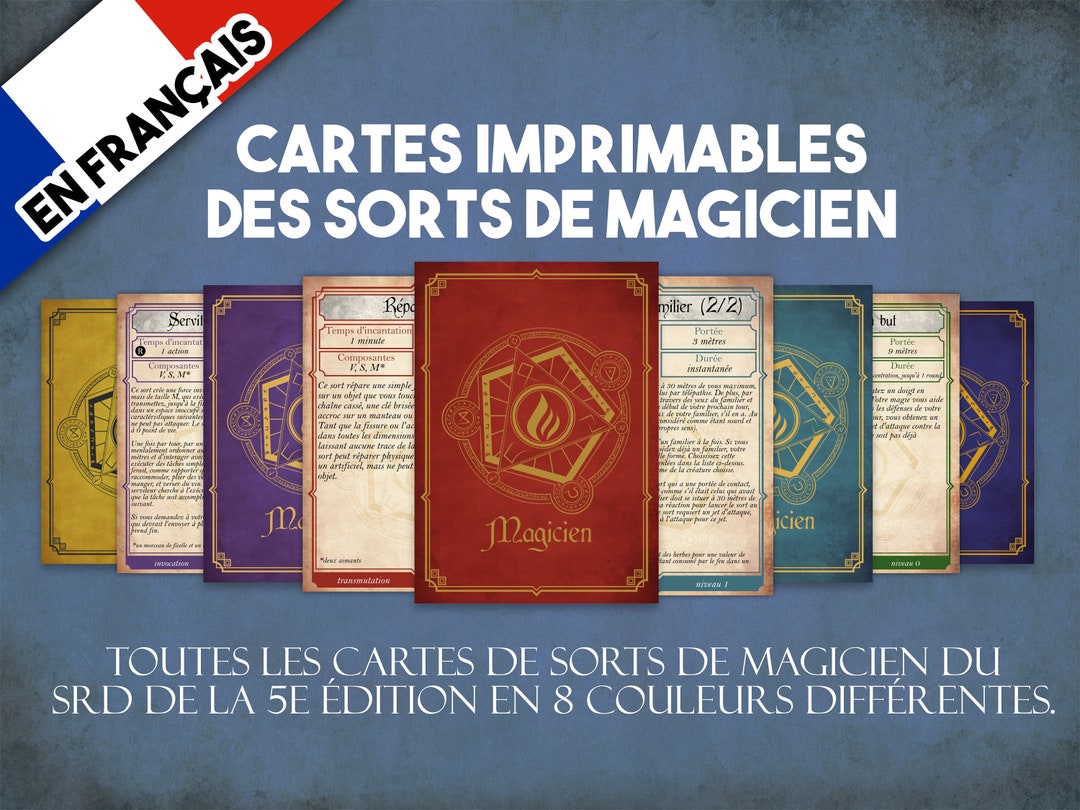 French Wizard Dnd Spell Cards, Dungeons and Dragons Printable Spell ...