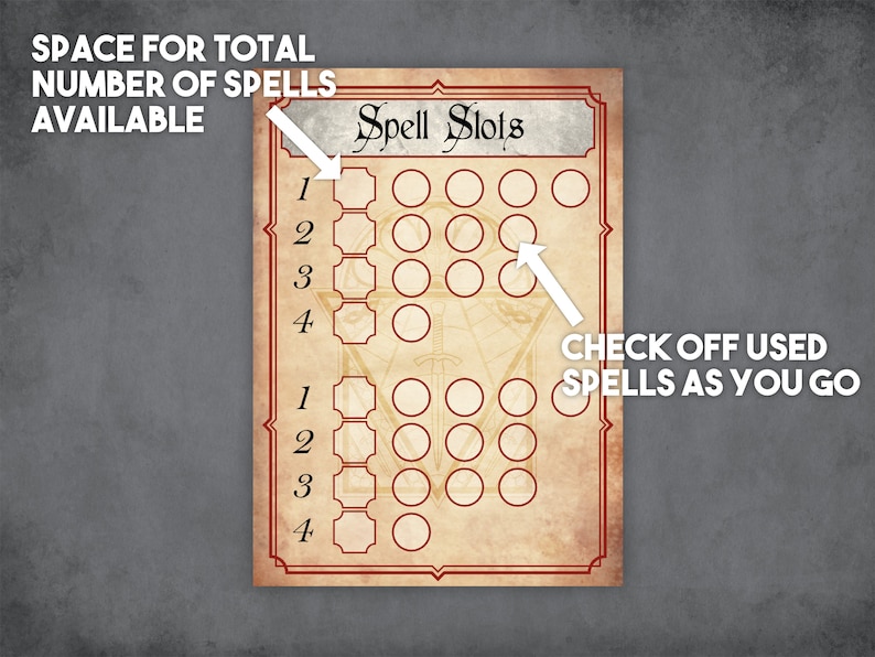 Dnd Rogue Spell Slot Tracker Cards, Instant Download and Print D&D ...