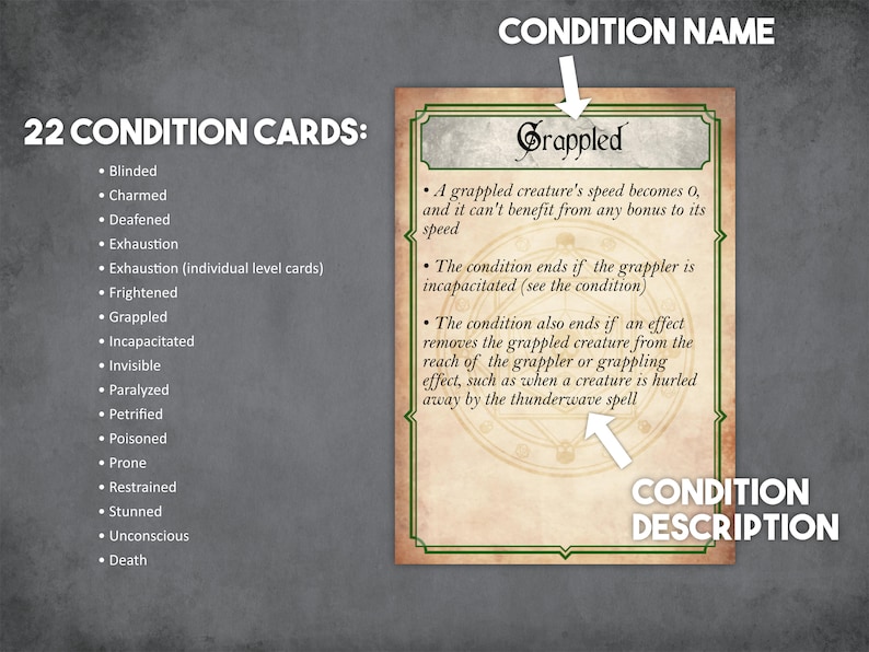 Dnd 5e Condition Cards | Printable Condition Cards | Instant Download ...