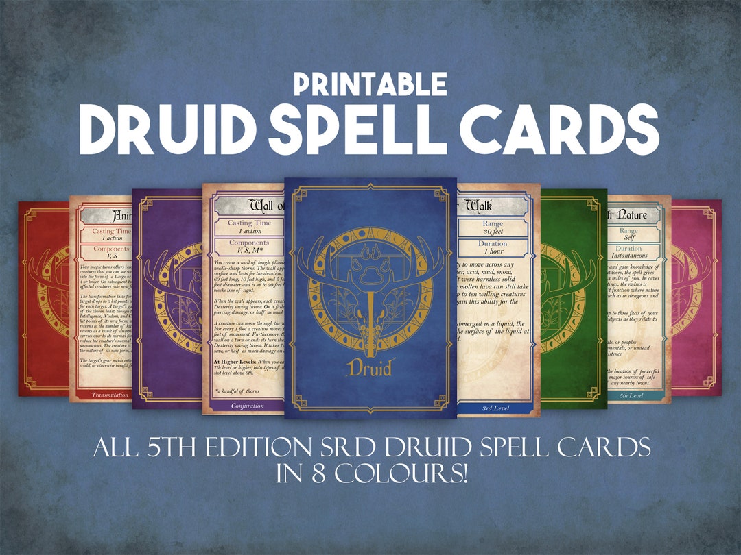 Druid Dnd Spell Cards, Dungeons and Dragons Printable Spell Cards ...